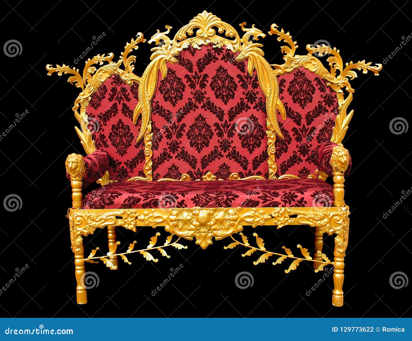 Old Red Golden King Throne Over Black. Stock Photo - Image of ...