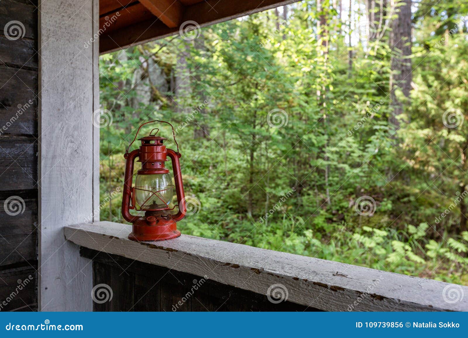 Old Red Kerosene Lamp on the Veranda Stock Photo - Image of lantern ...