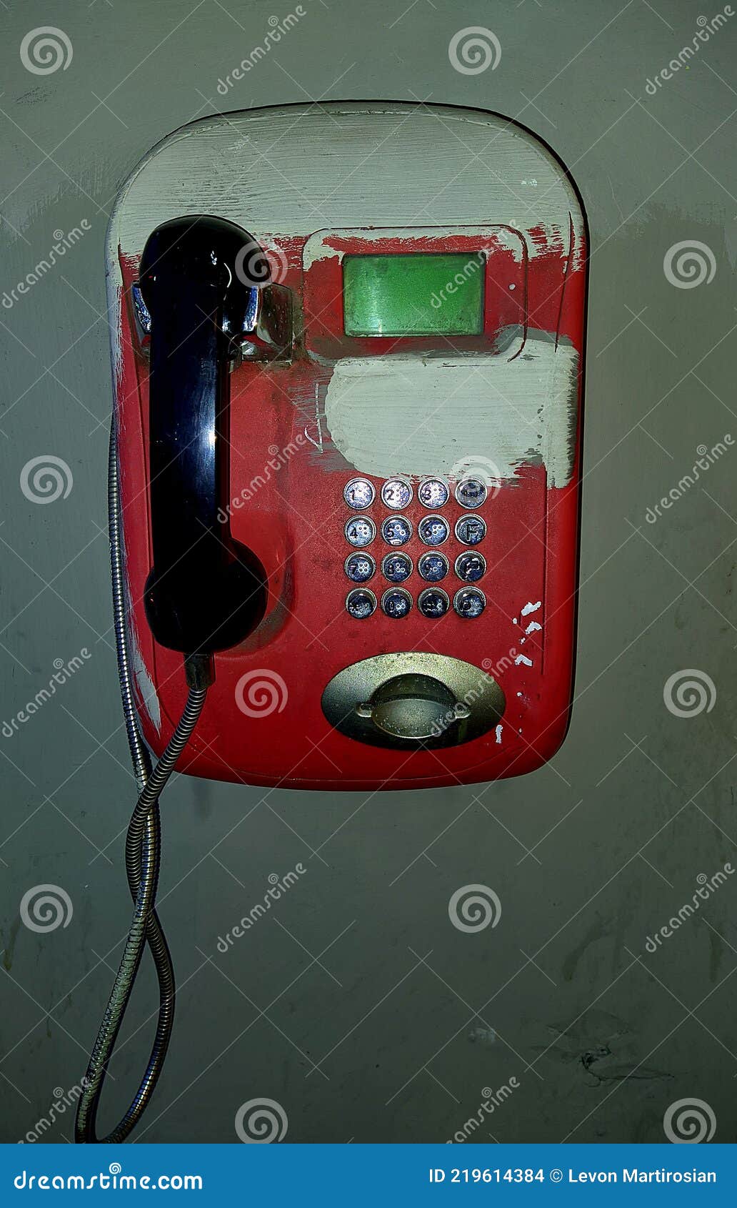 Old Red Landline Phone on the Street Stock Photo - Image of retro ...