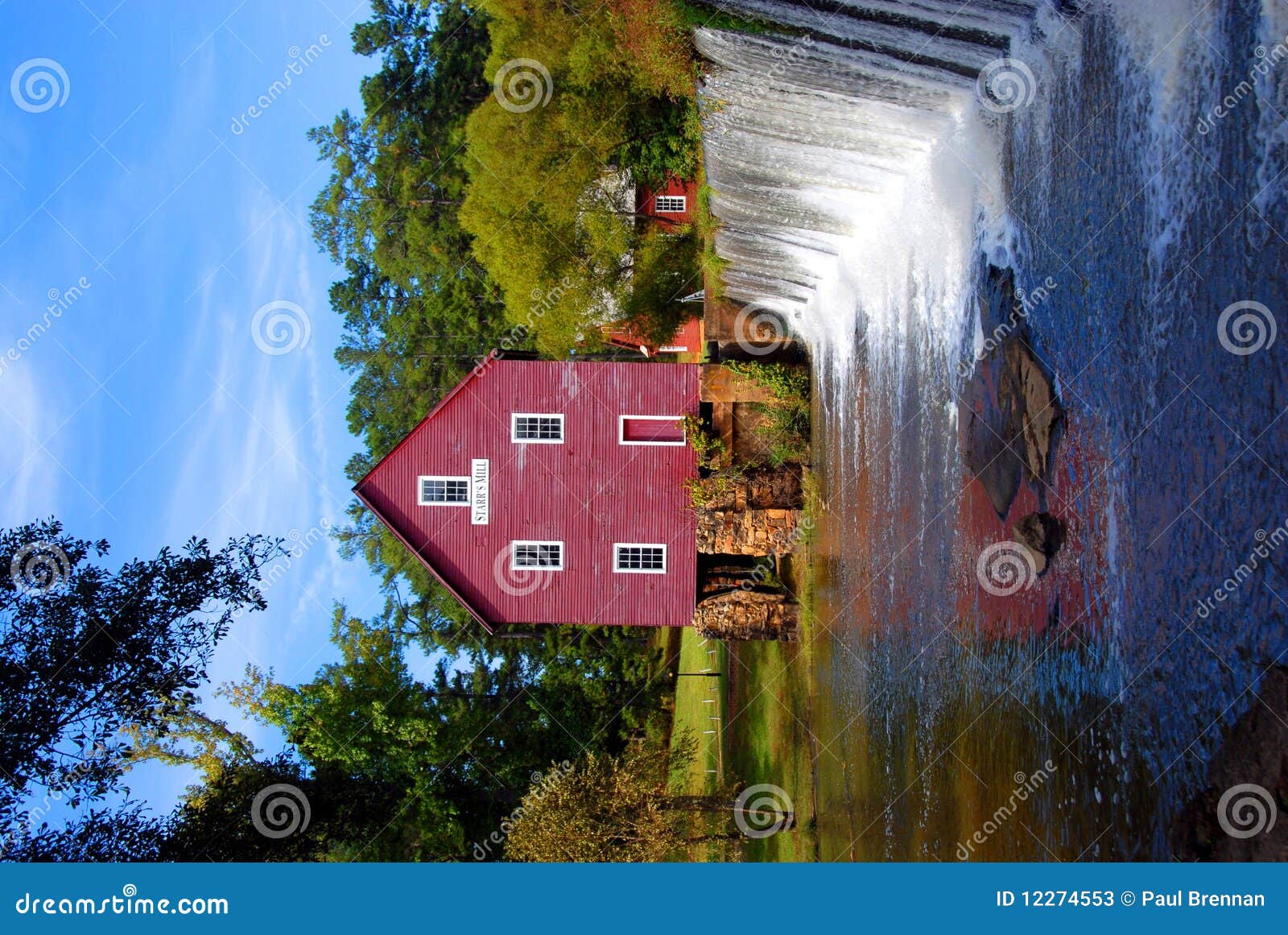 Old red mill and river dam stock image. Image of vintage - 12274553