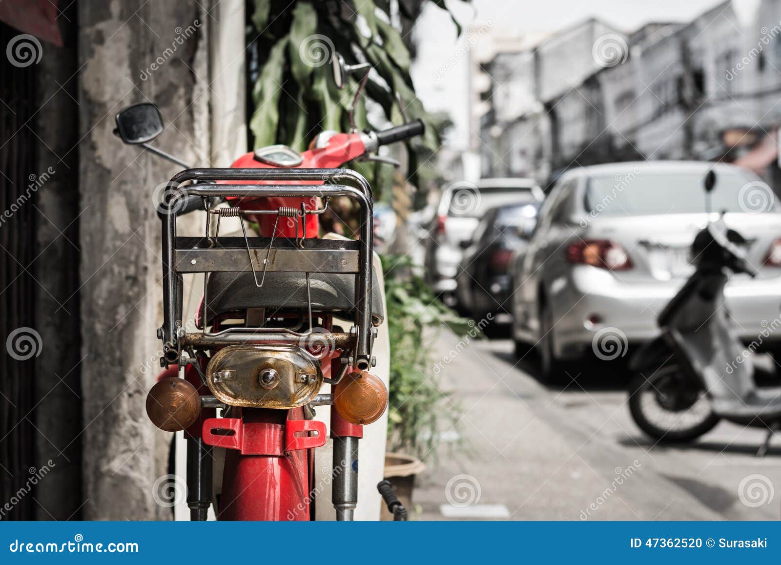 Old red motorcycle stock photo. Image of city, house - 47362520