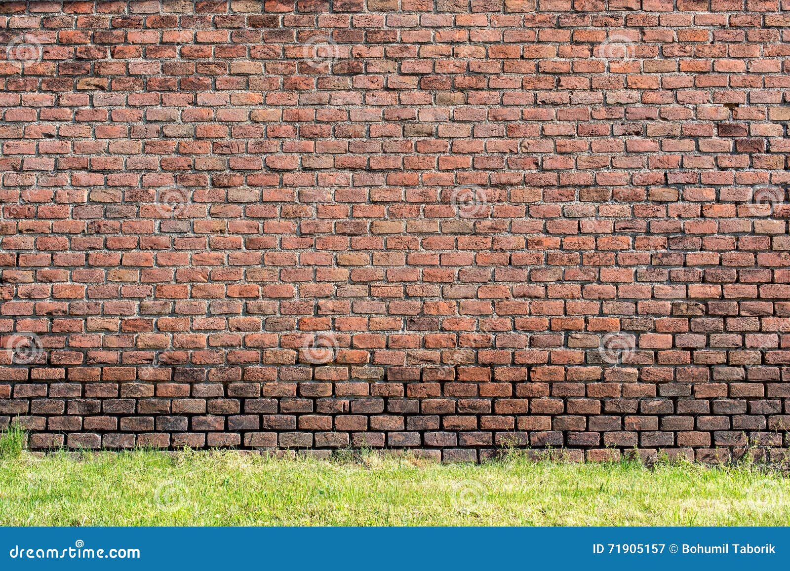 Old Red-orange Brick Wall and a Lawn 2 Stock Image - Image of brick ...