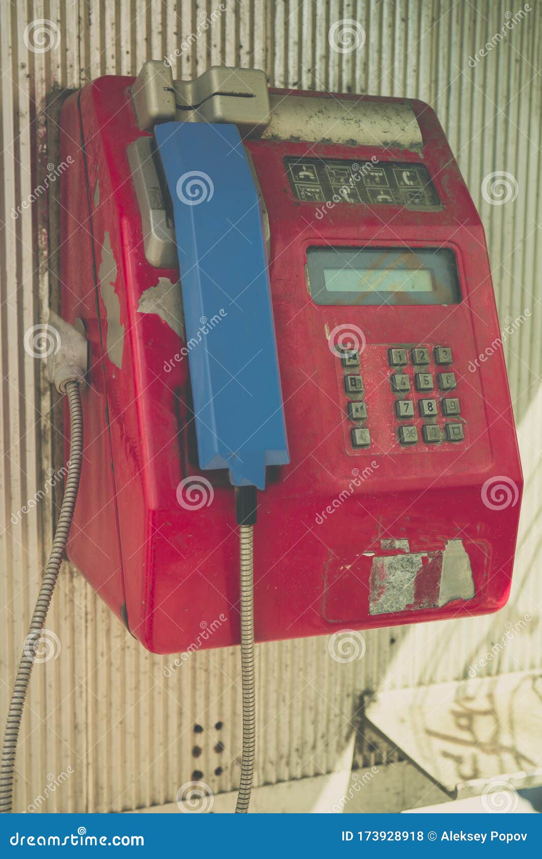 Old Red Push-button Telephone Stock Photo - Image of public, style ...