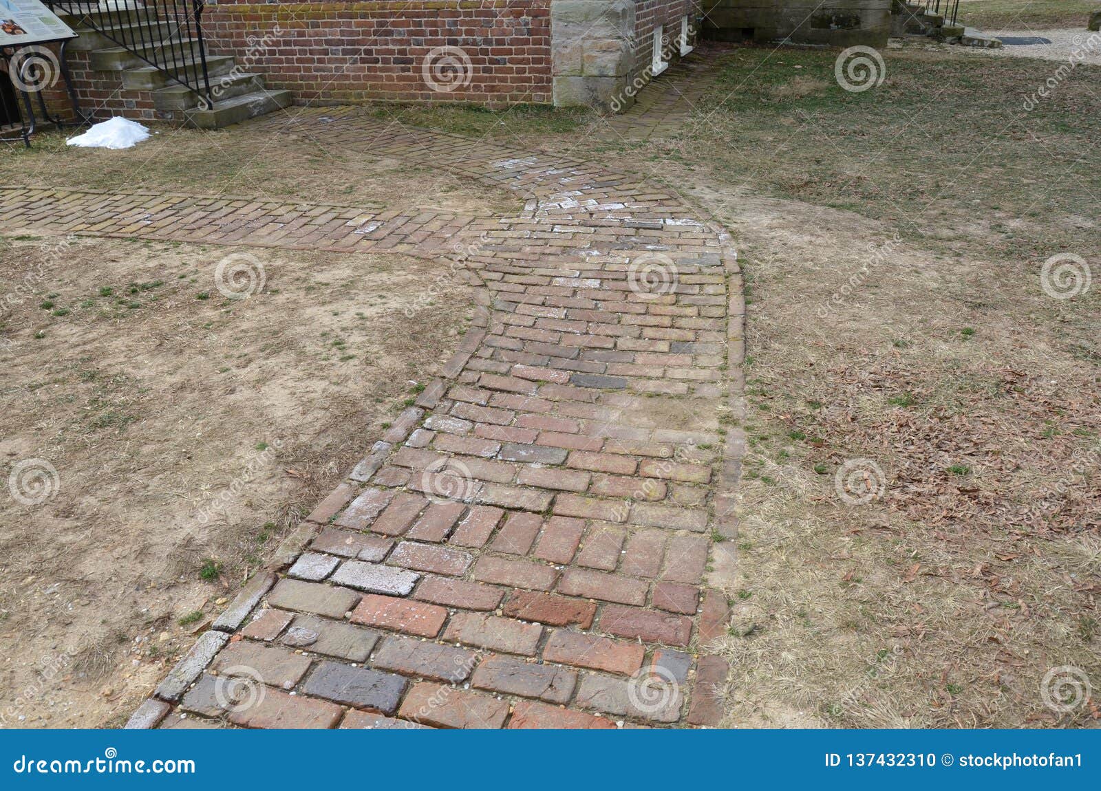 Old Red Rectangle Brick Path or Trail or Sidewalk Stock Photo - Image ...