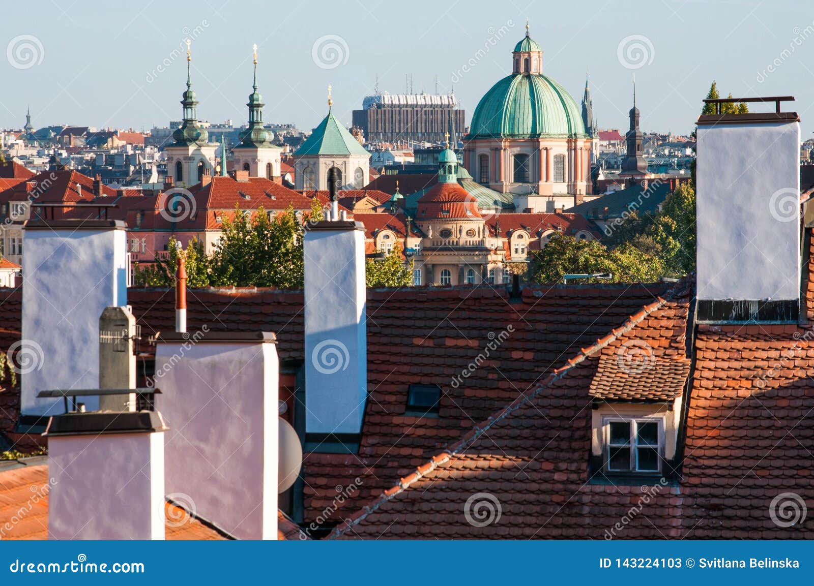 Old Red Roofs and Chimneys of Prague. View from Above Stock Image ...