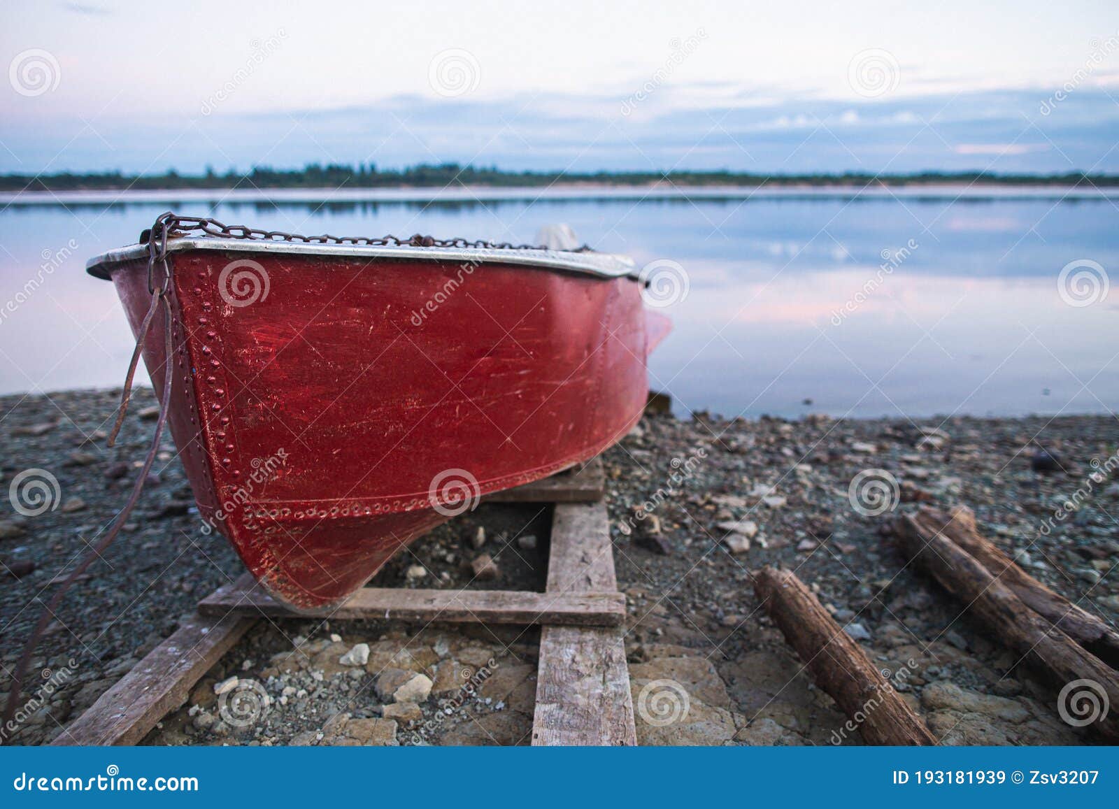 Old Red Rowboat Lying at Shore Stock Image - Image of fish, beautiful ...