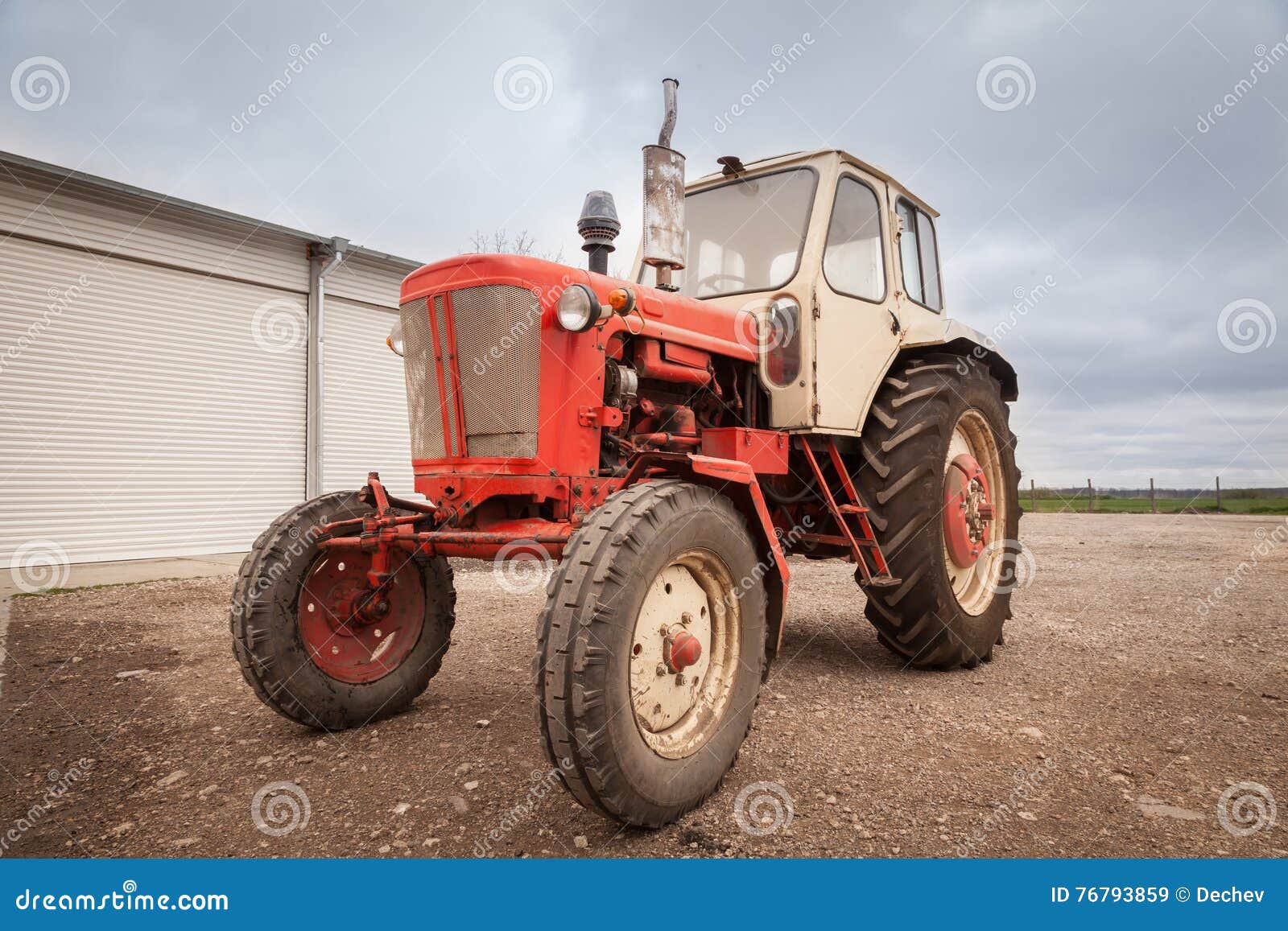 Old red russian tractor stock image. Image of seed, green - 76793859