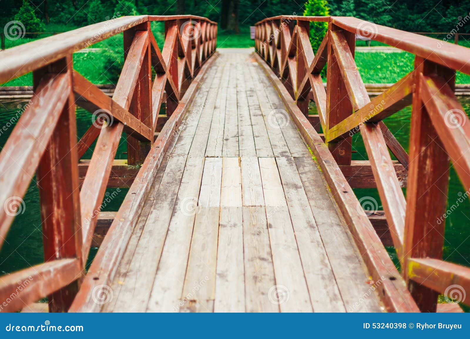 Old Red Rustic Wooden Bridge Background Stock Photo - Image of travel ...