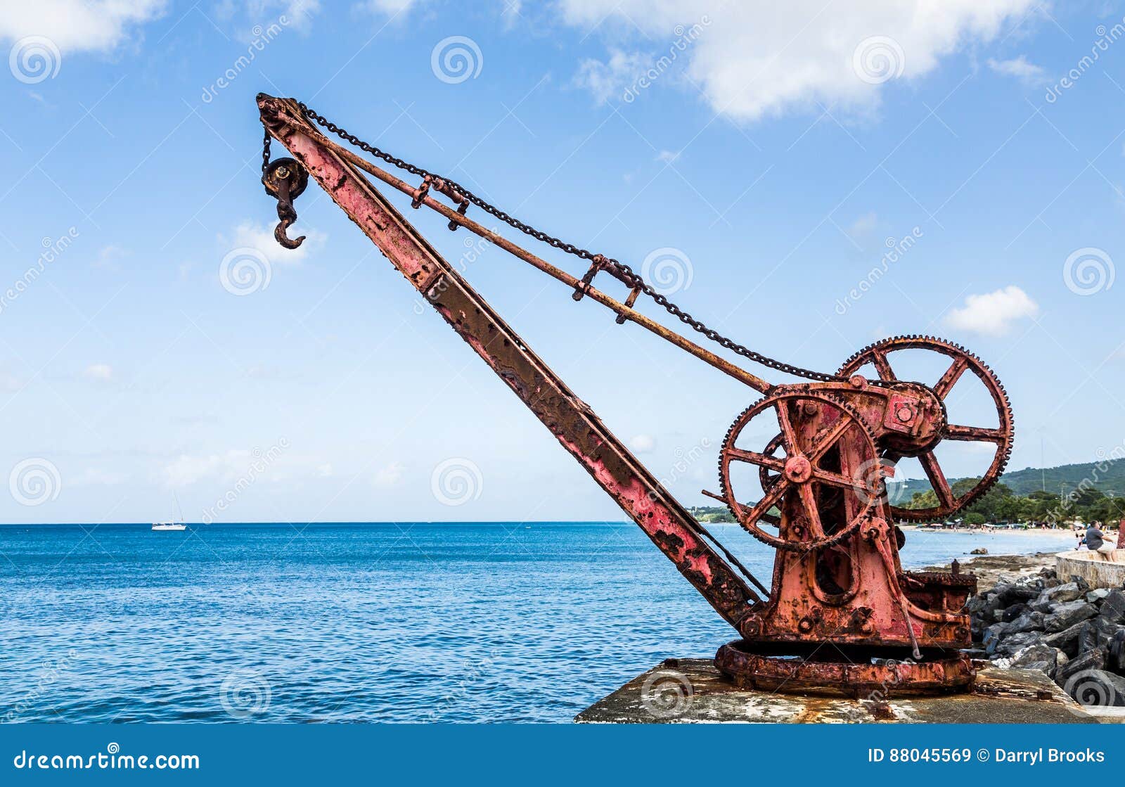 Old Red Rusty Crane by Sea stock image. Image of crank - 88045569