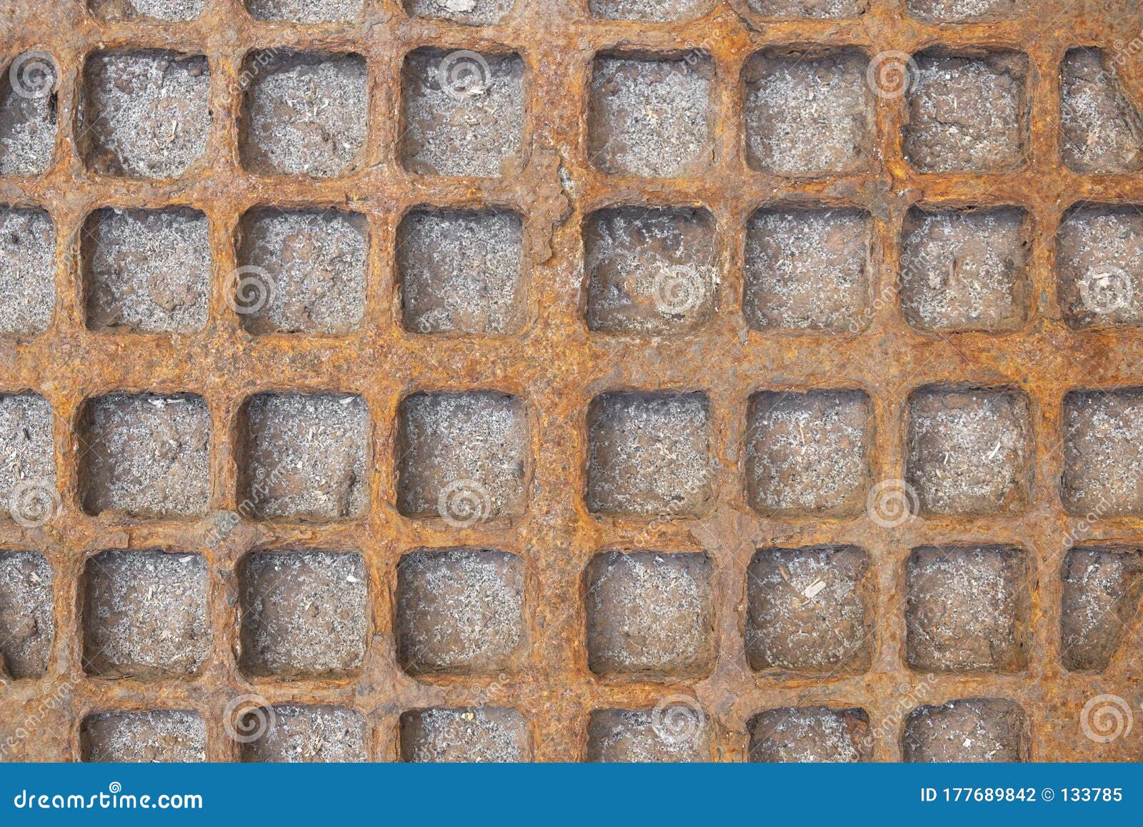 Old Red Rusty Metal Sewer Manhole with Checkered Pattern. Rough Surface ...