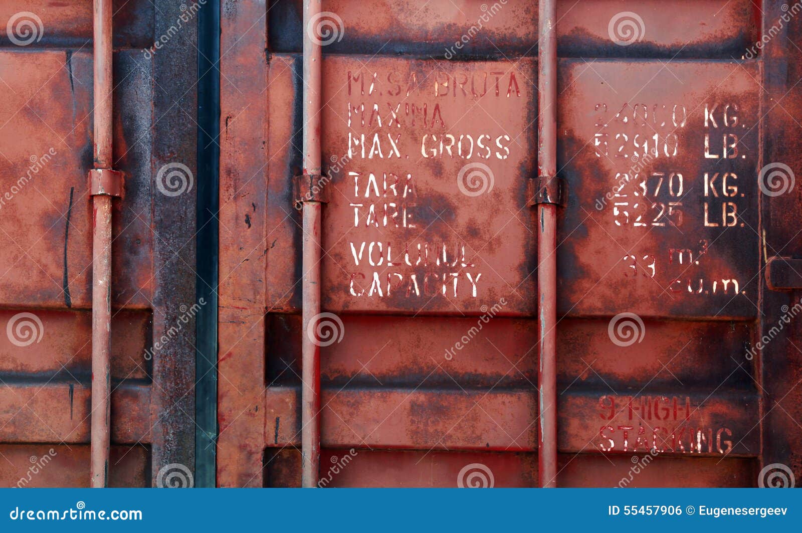 Old Red Shipping Container Door with Text Stock Photo - Image of dark ...