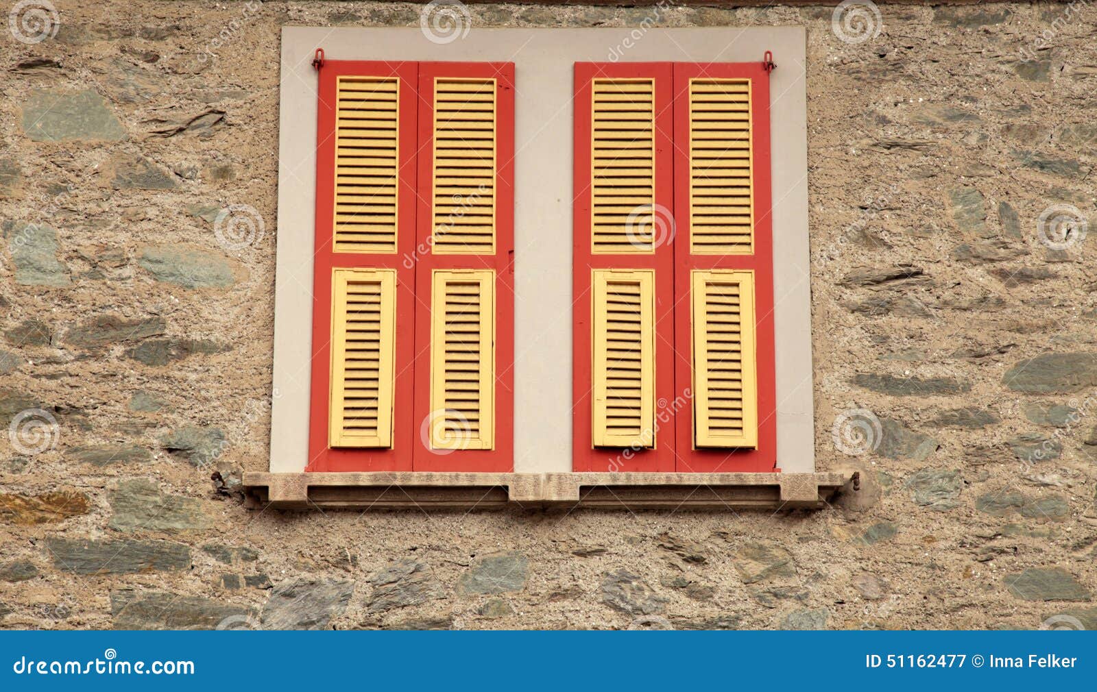 Old Red Shutter Windows in Stone House, Italy. Stock Image - Image of ...