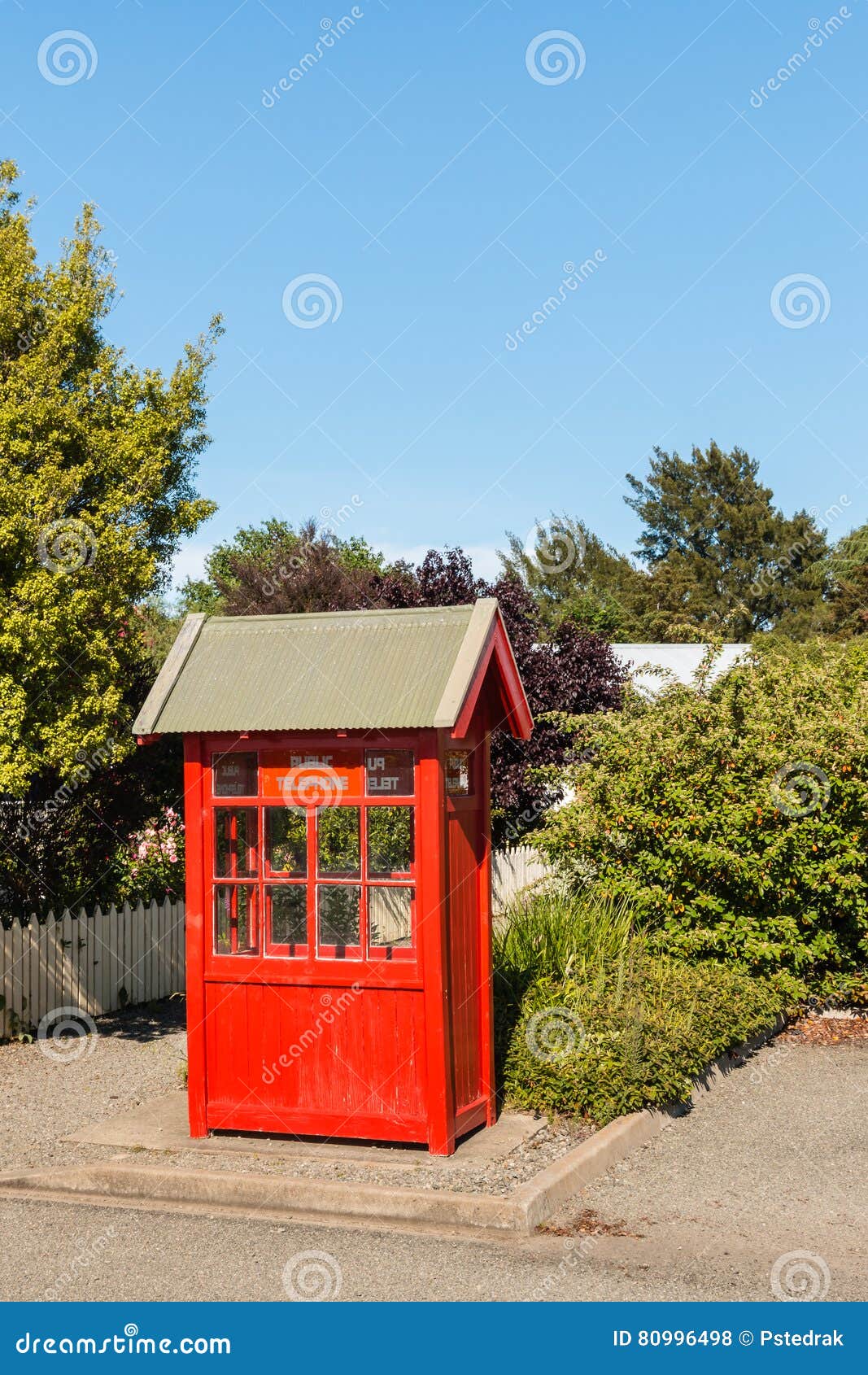 Old Red Telephone Booth in Garden Stock Photo - Image of copy, space ...