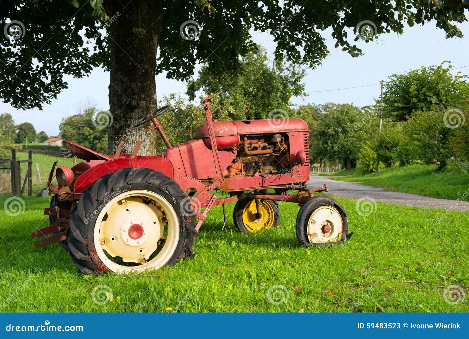 Old red tractor stock image. Image of cloud, plain, meadow - 59483523