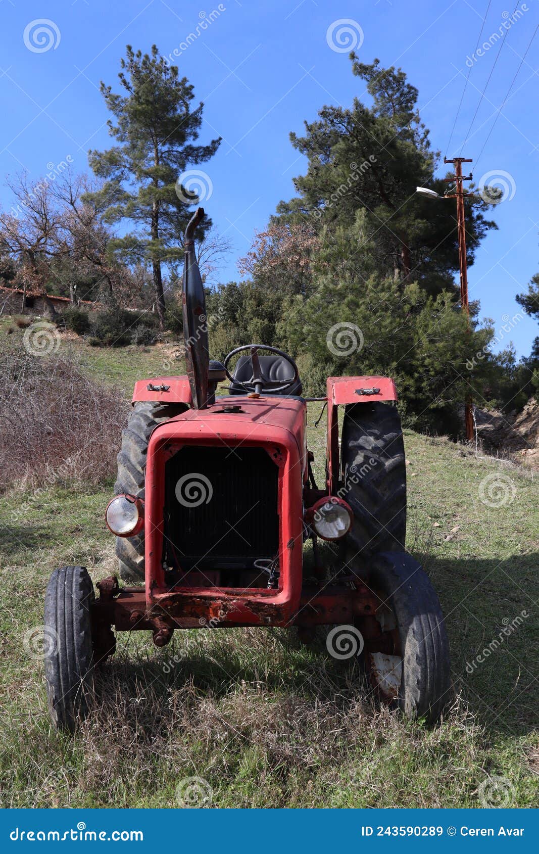 Old red tractor stock image. Image of asphalt, field - 243590289