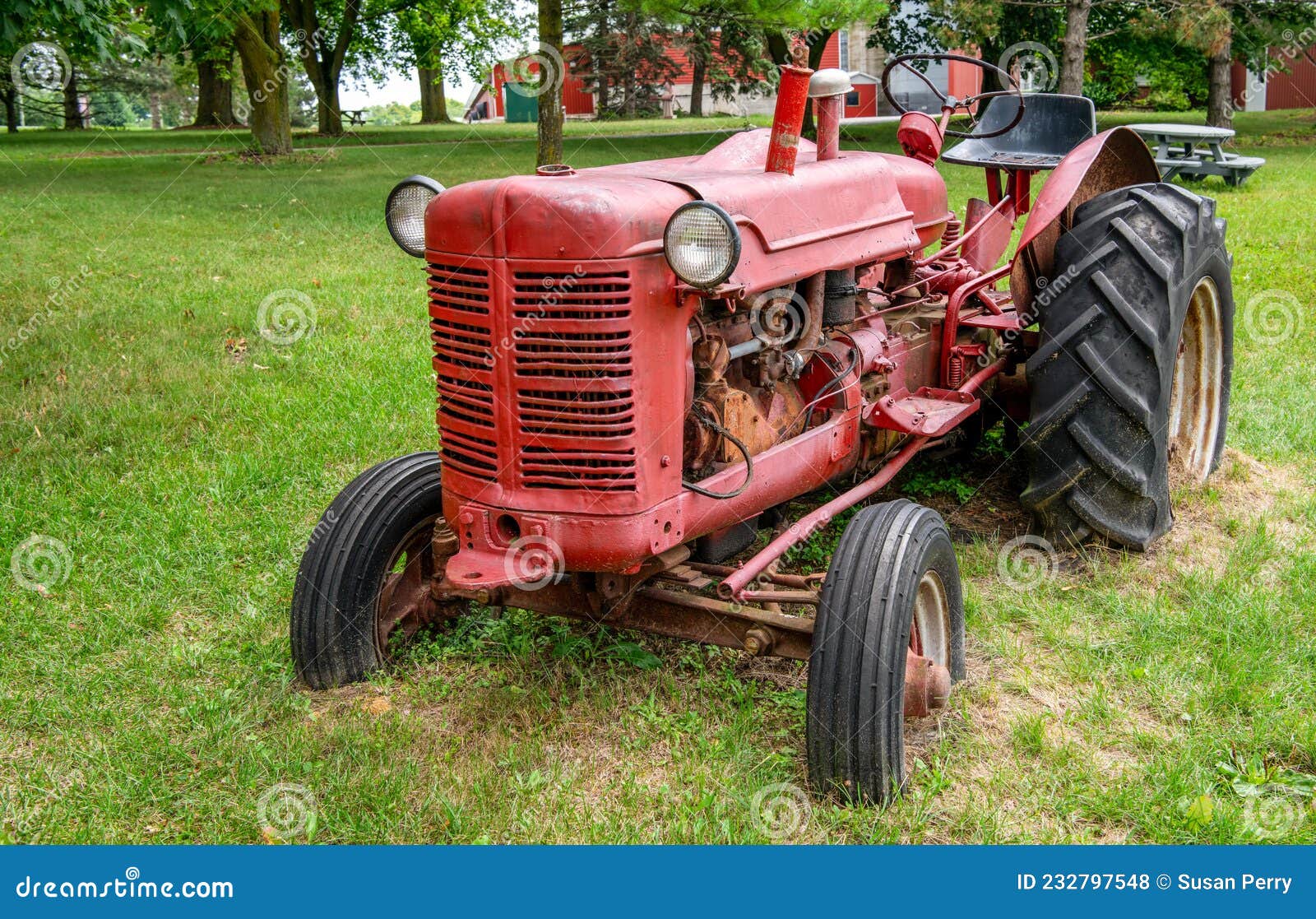 Old red tractor trailer stock photo. Image of tire, vehicle - 232797548