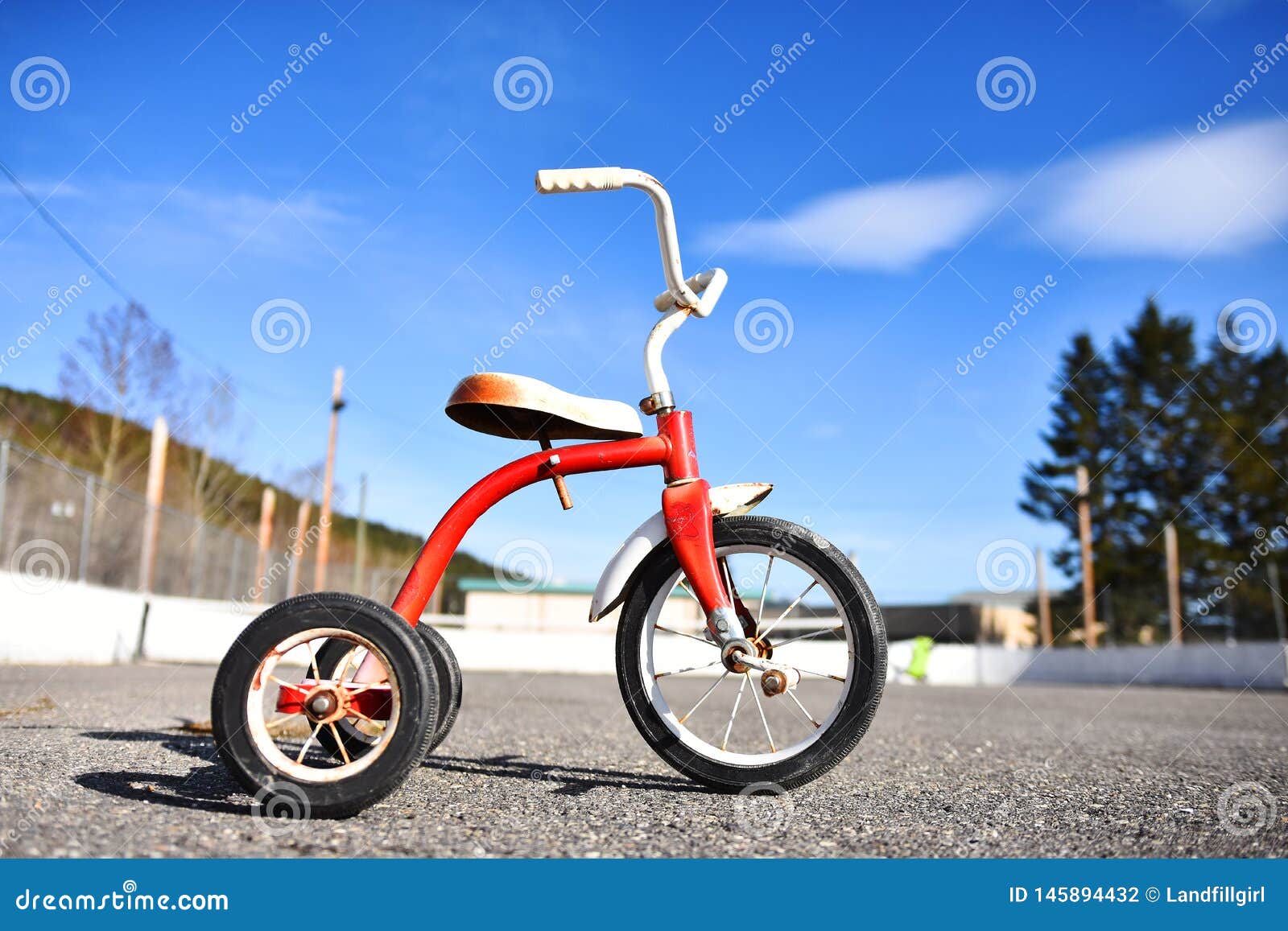 Old Red Tricycle stock photo. Image of brake, cycling - 145894432