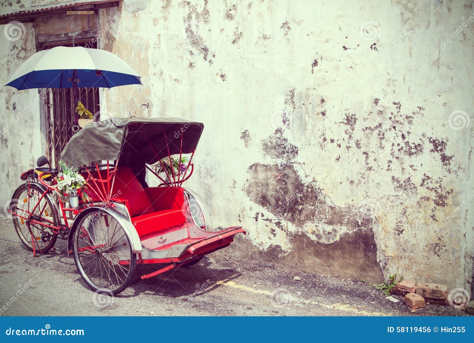 Old Red Trishaw stock photo. Image of wall, heritage - 58119456