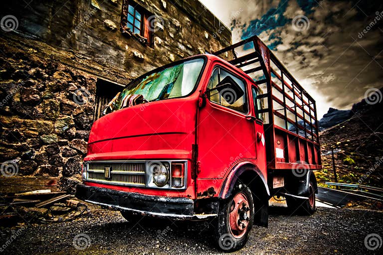 Old red truch shot in HDR stock image. Image of dynamic - 6459193