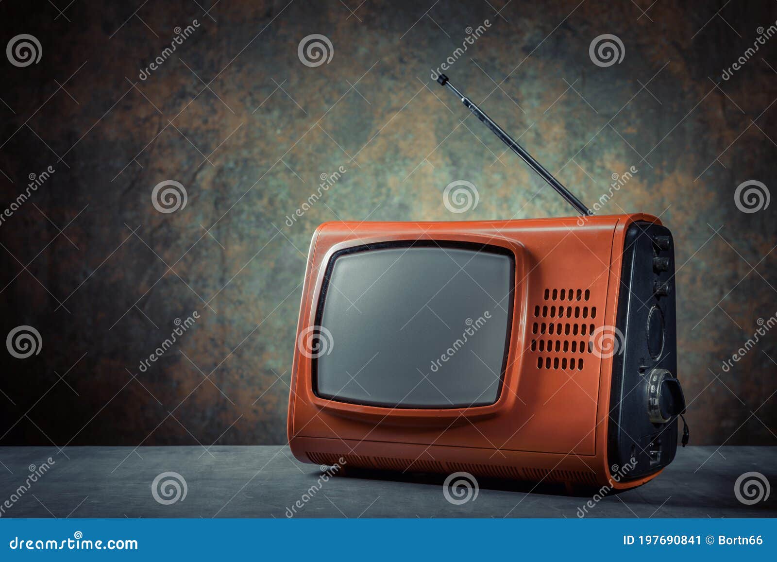 Old Red Tv Against a Dark Background Stock Image - Image of antenna ...