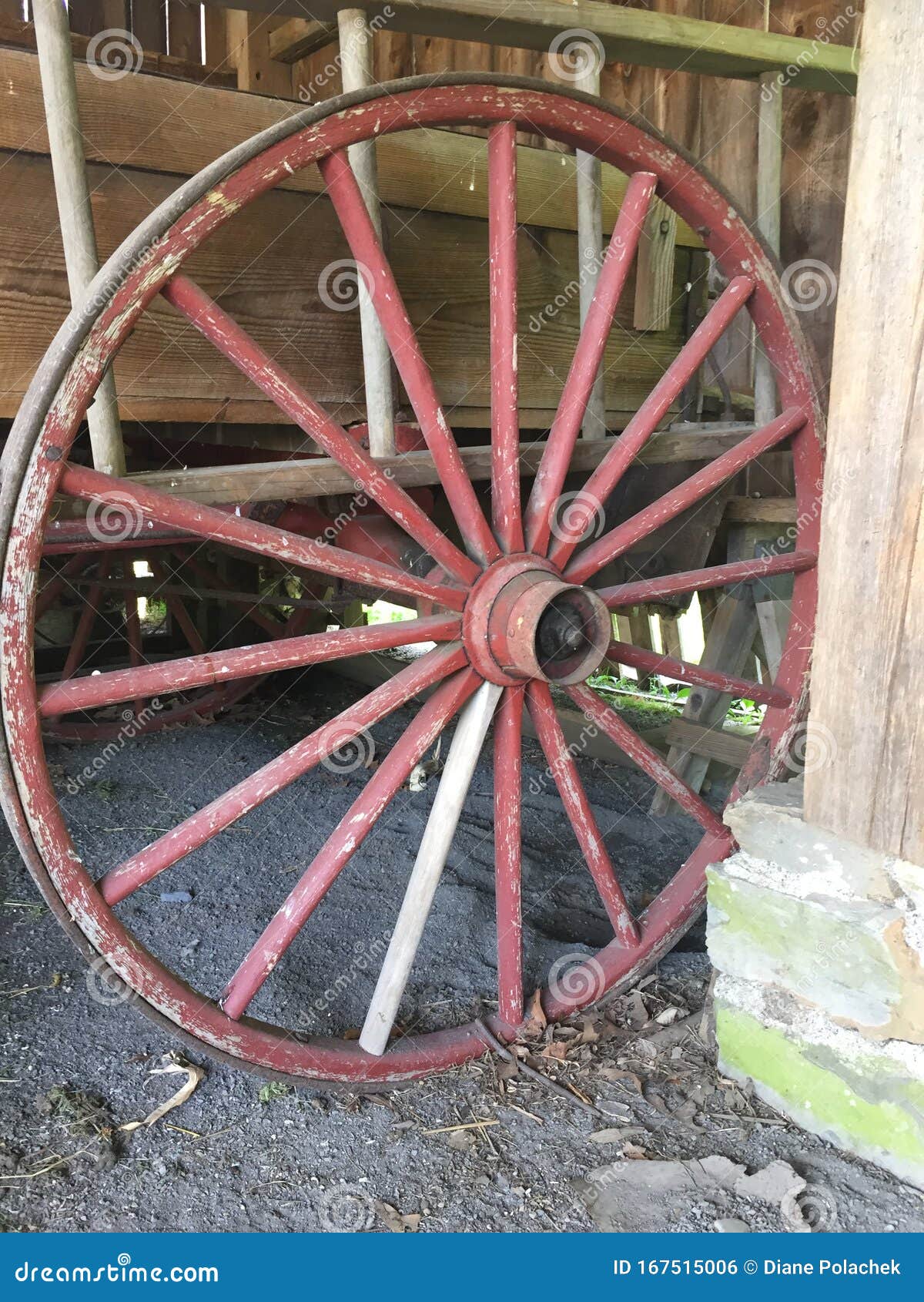 Old Red Wagon Wheel stock photo. Image of wagon, barn - 167515006