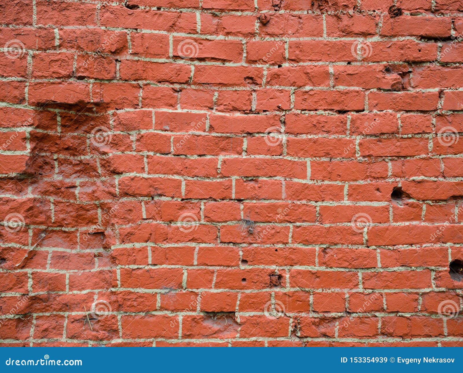 Old Red Wall with Realistic Painted Brickwork. Stock Image - Image of ...