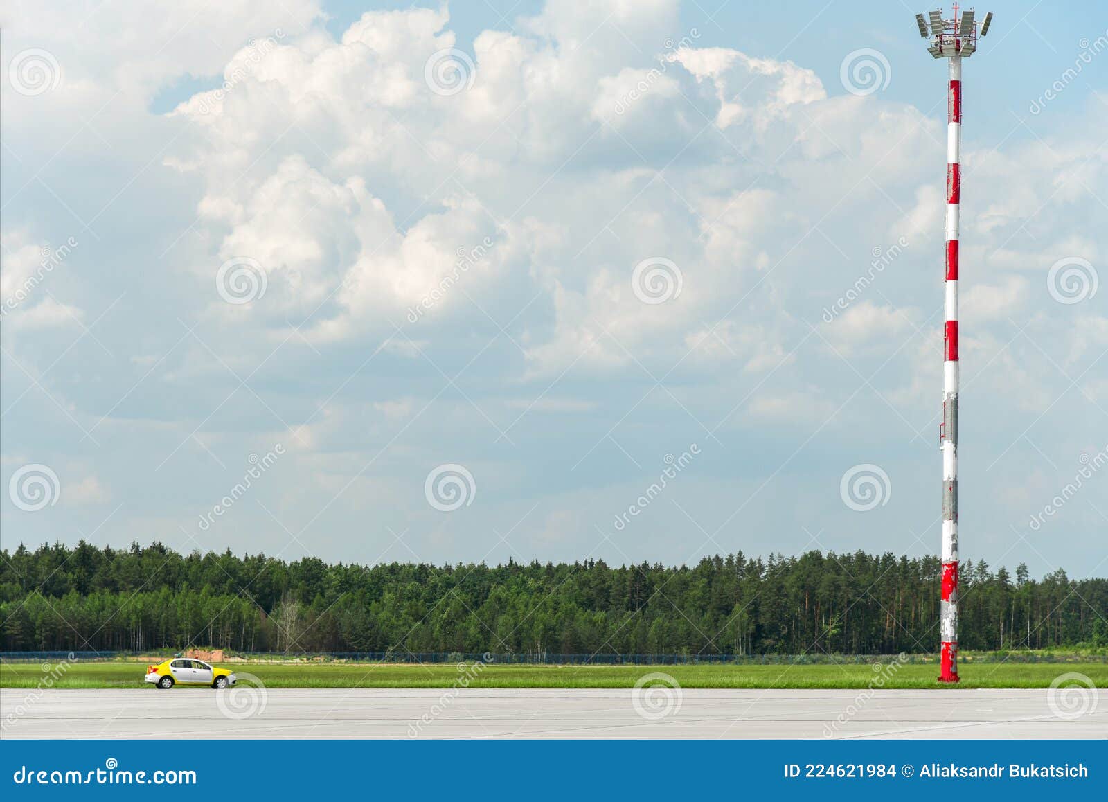 Old Red and White Airport Runway Lighting Tower Stock Photo - Image of ...