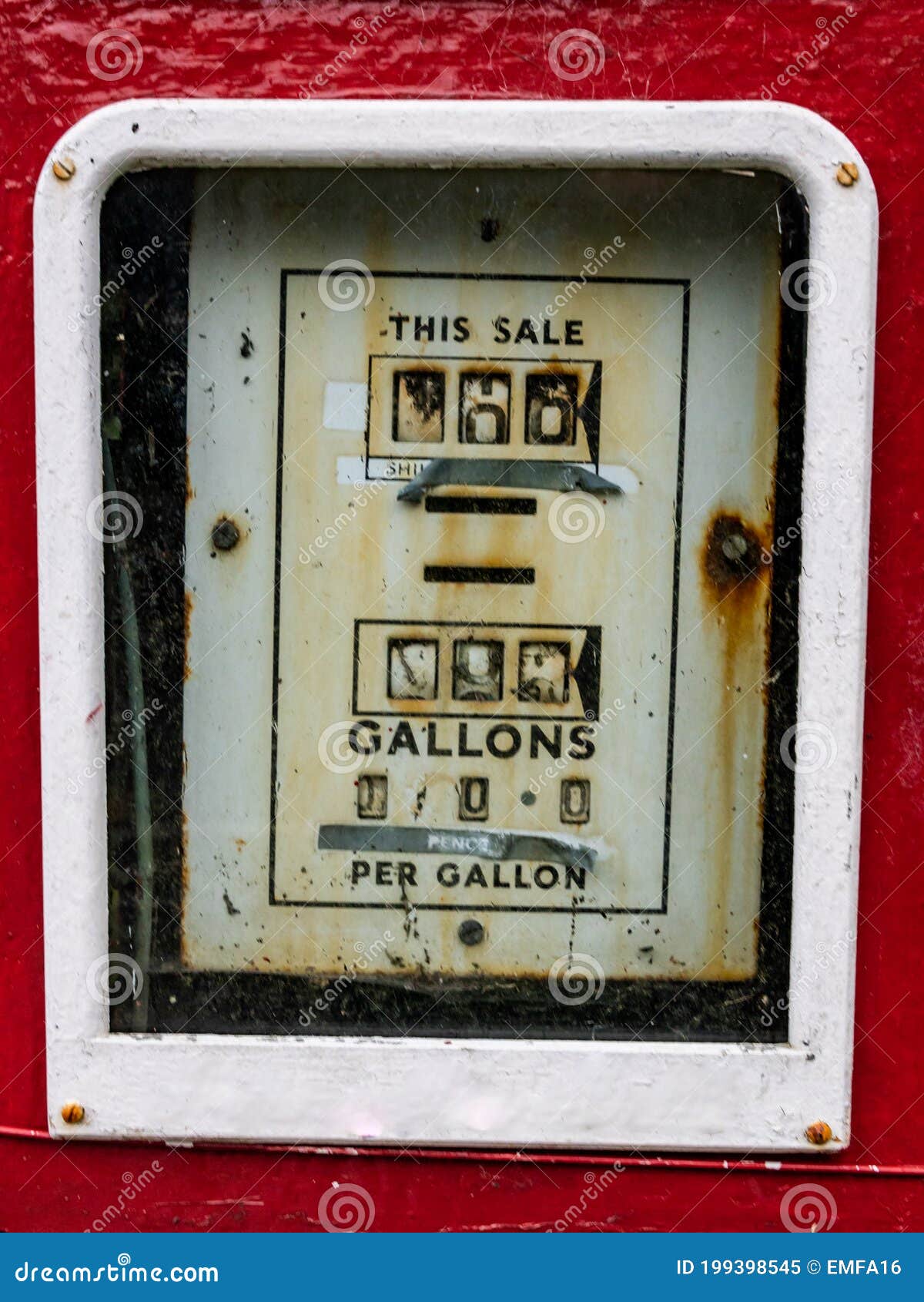 An Old Red and White Fuel Pump Gallon Display Stock Image - Image of ...