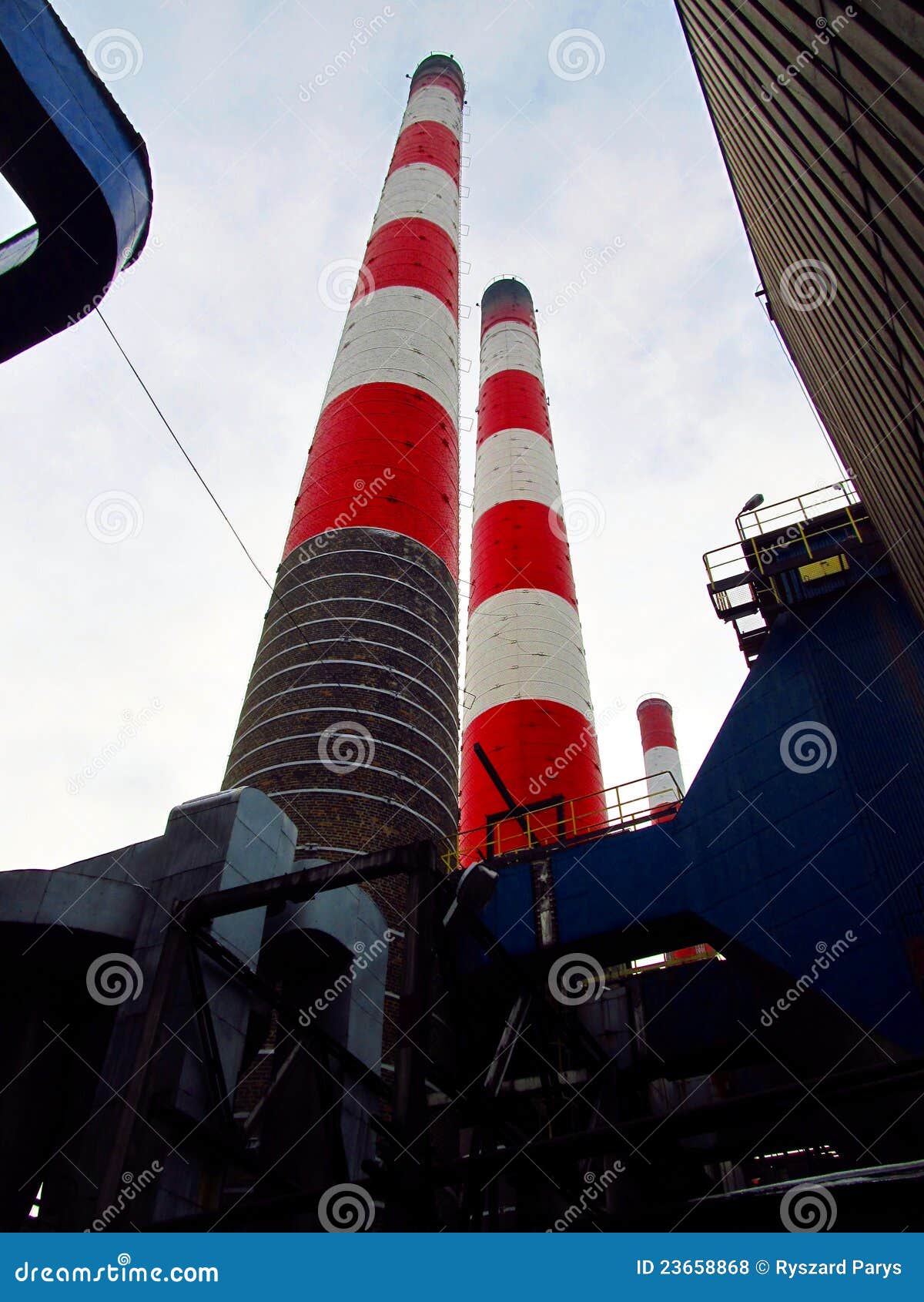 Old Red and White Industrial Chimneys Stock Photo - Image of emission ...