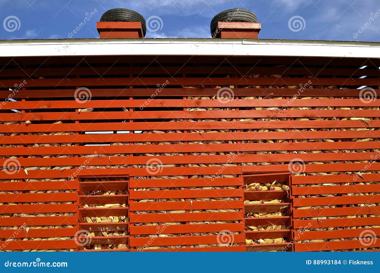 Old red wood corn crib stock photo. Image of husk, farming - 88993184