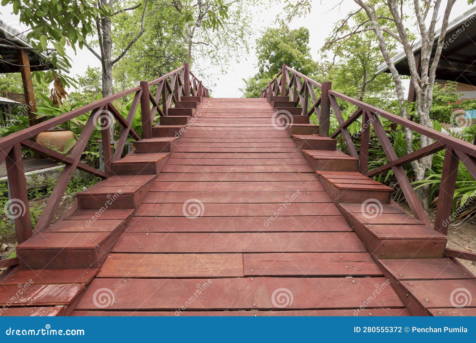 The Old Red Wooden Bridge in the Countryside Stock Photo - Image of ...