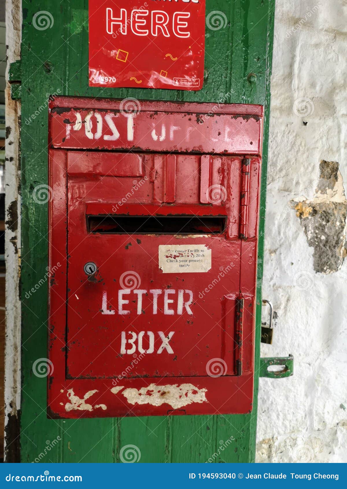 Old red wooden letter box. stock photo. Image of letter - 194593040