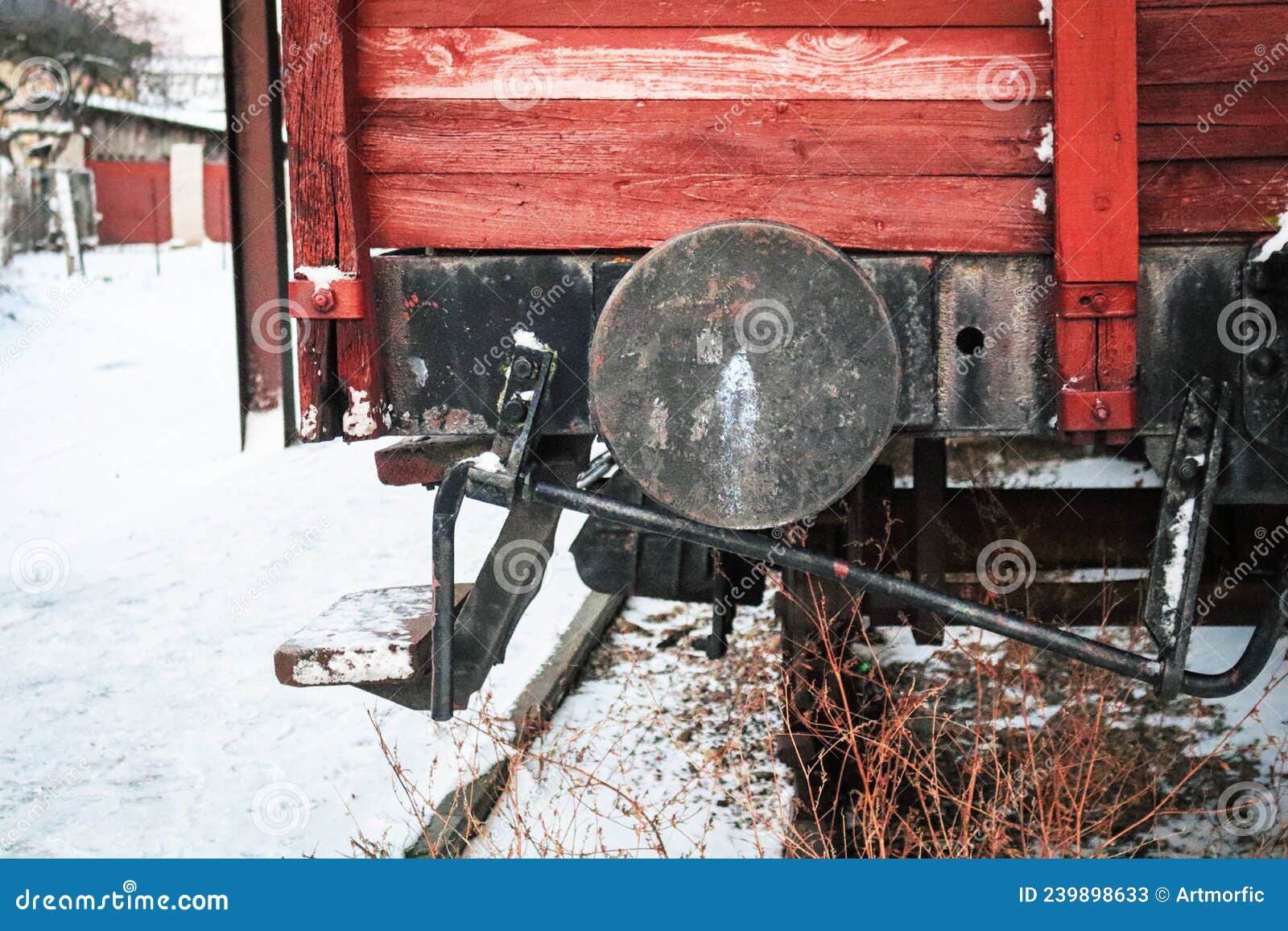 Old Red Wooden Train Car Back Side with Metal Buffer Stock Image ...
