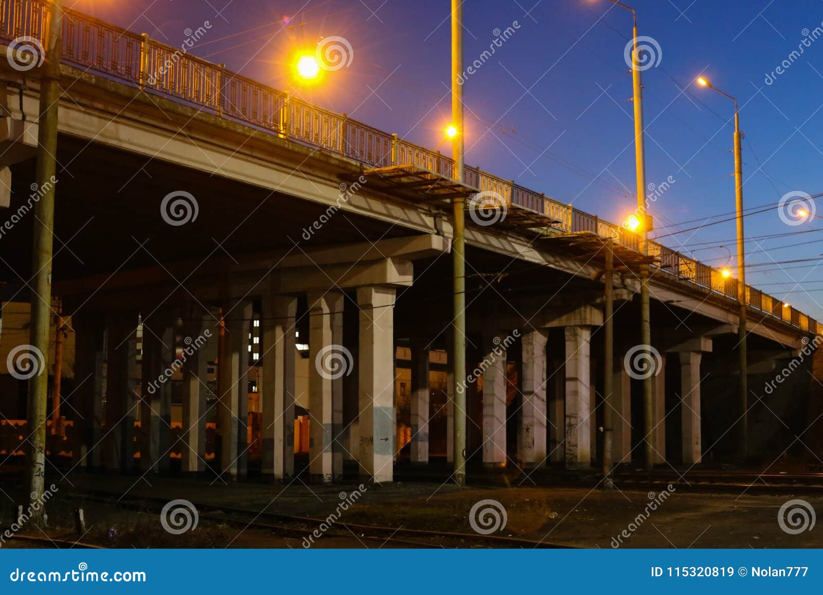 Bridge Over the Railway at Night. Stock Image - Image of outdoors ...