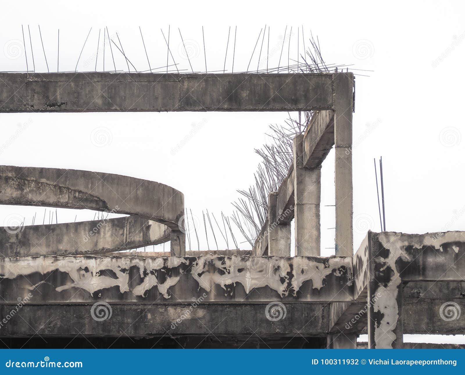 Old Reinforced Concrete Building Structure Stock Photo - Image of iron ...