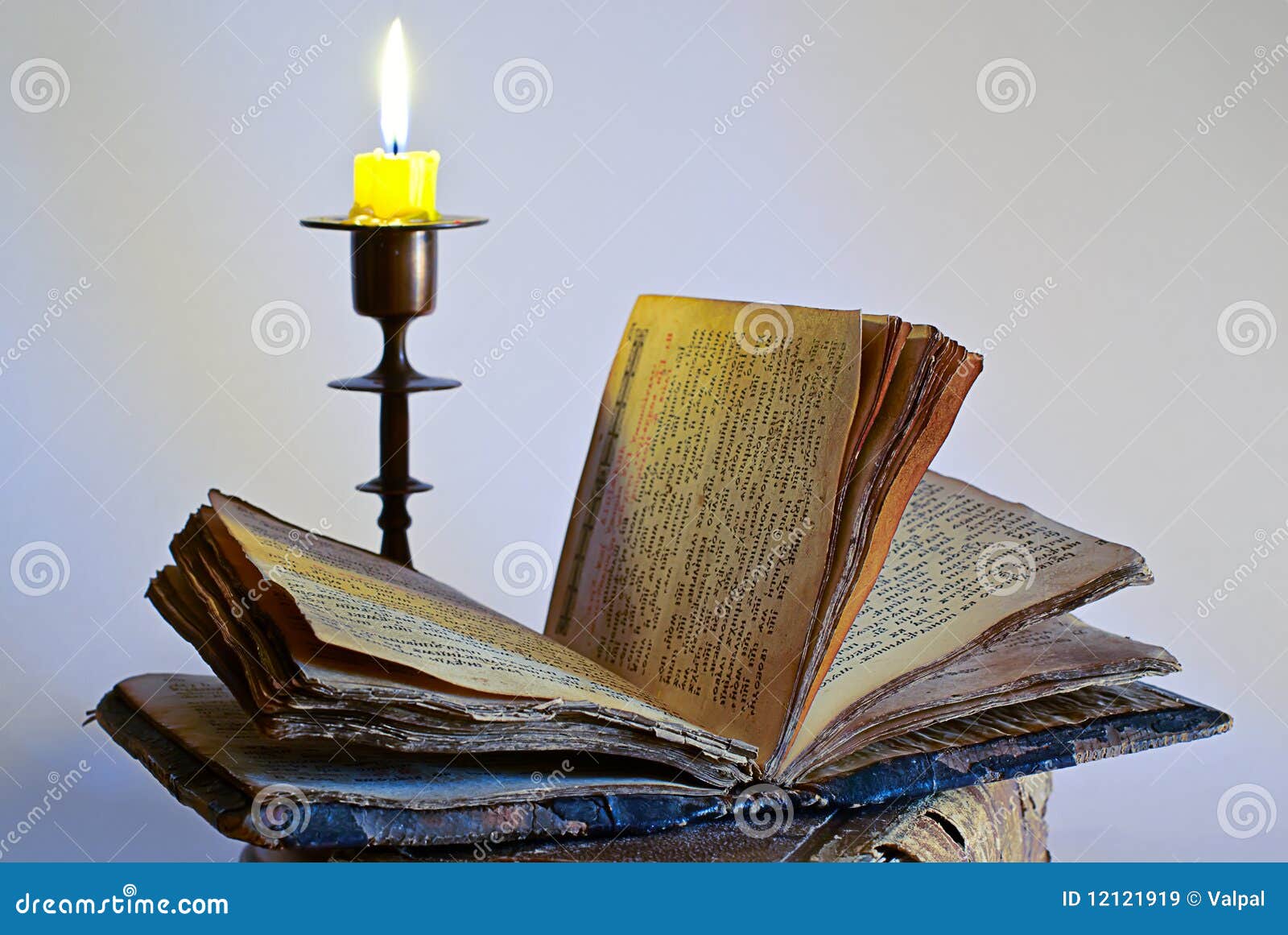 Old Religious Book and Candlestick with Candle Stock Image - Image of ...