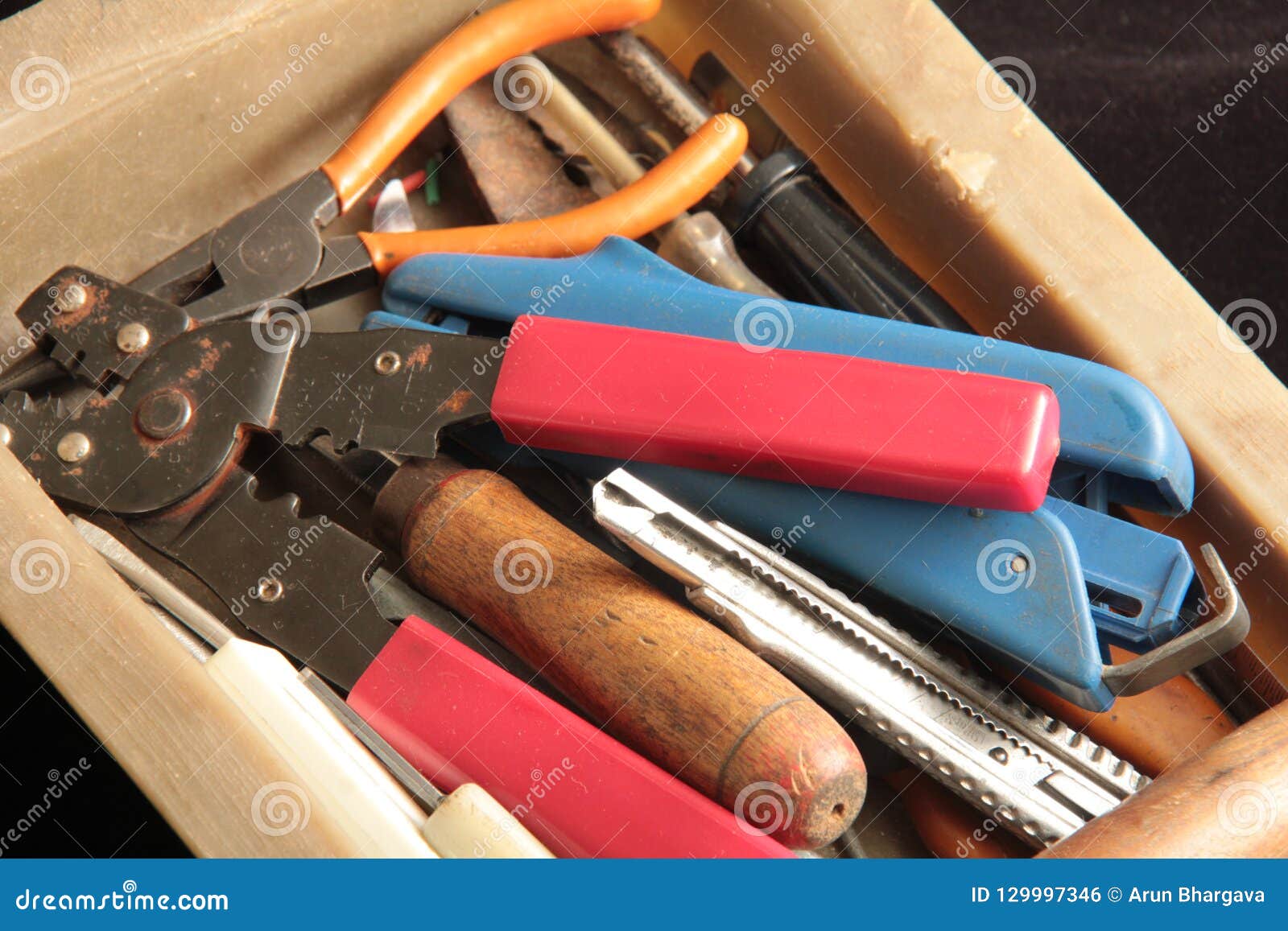 Old Repair Tool Box with Used Hardware Tools Stock Photo - Image of ...