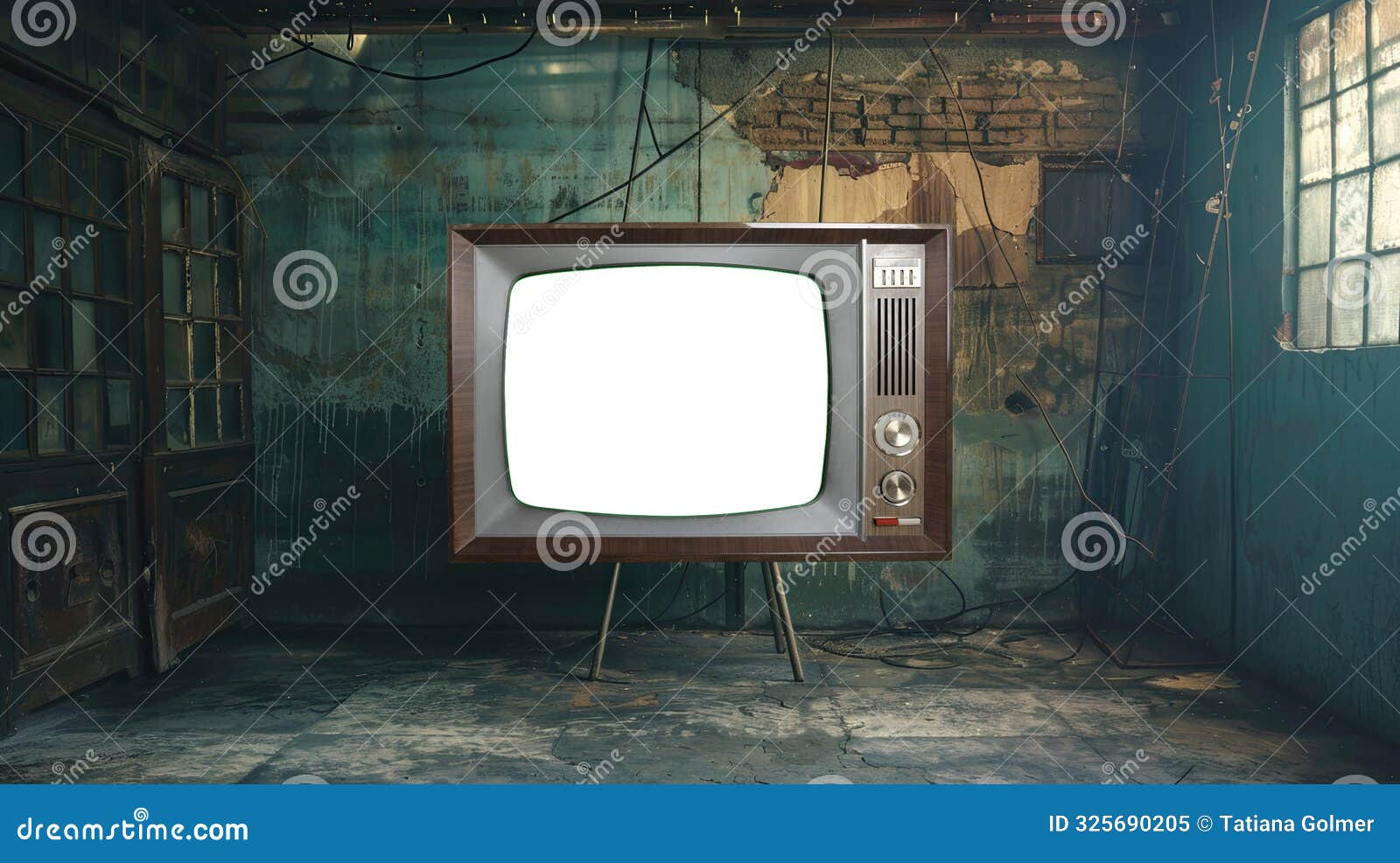 Old Retro Analog TV in Old Room Interior, , Blank Screen for Designer ...