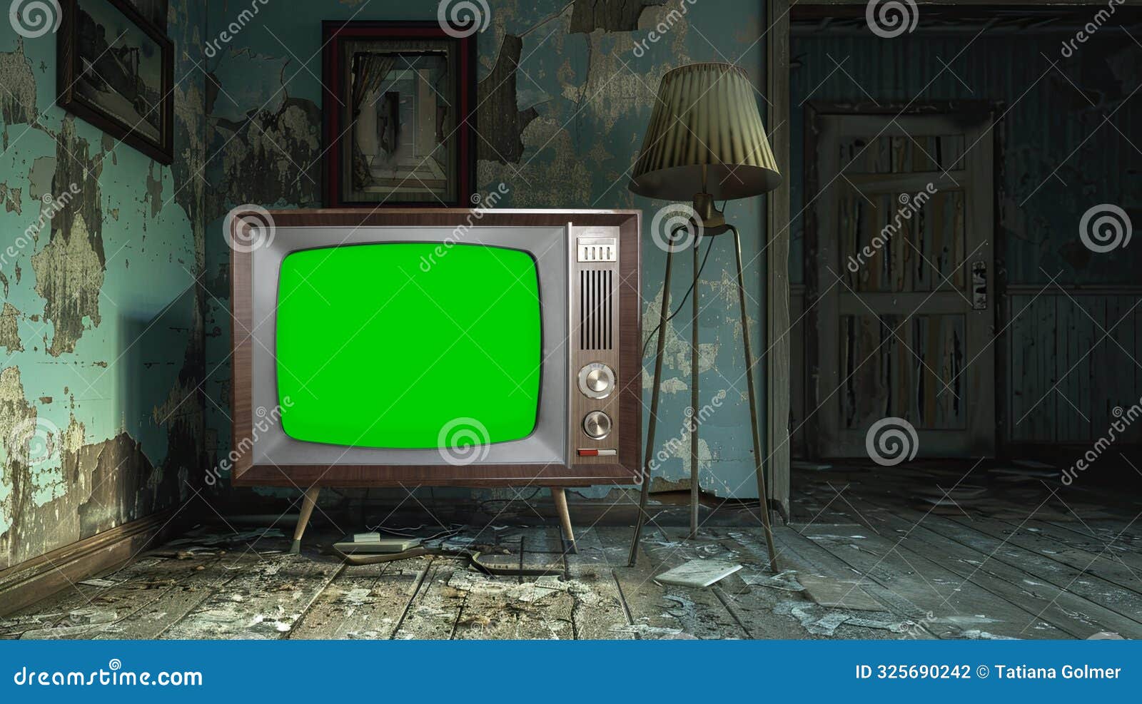 Old Retro Analog TV in Old Room Interior, , Blank Screen for Designer ...