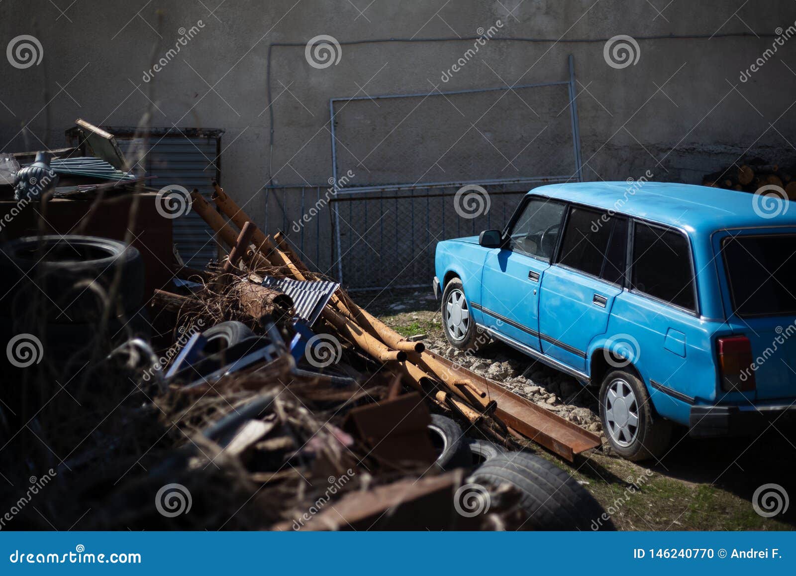 Old Retro Blue Car at the Scrap Dump Stock Photo - Image of rust, road ...