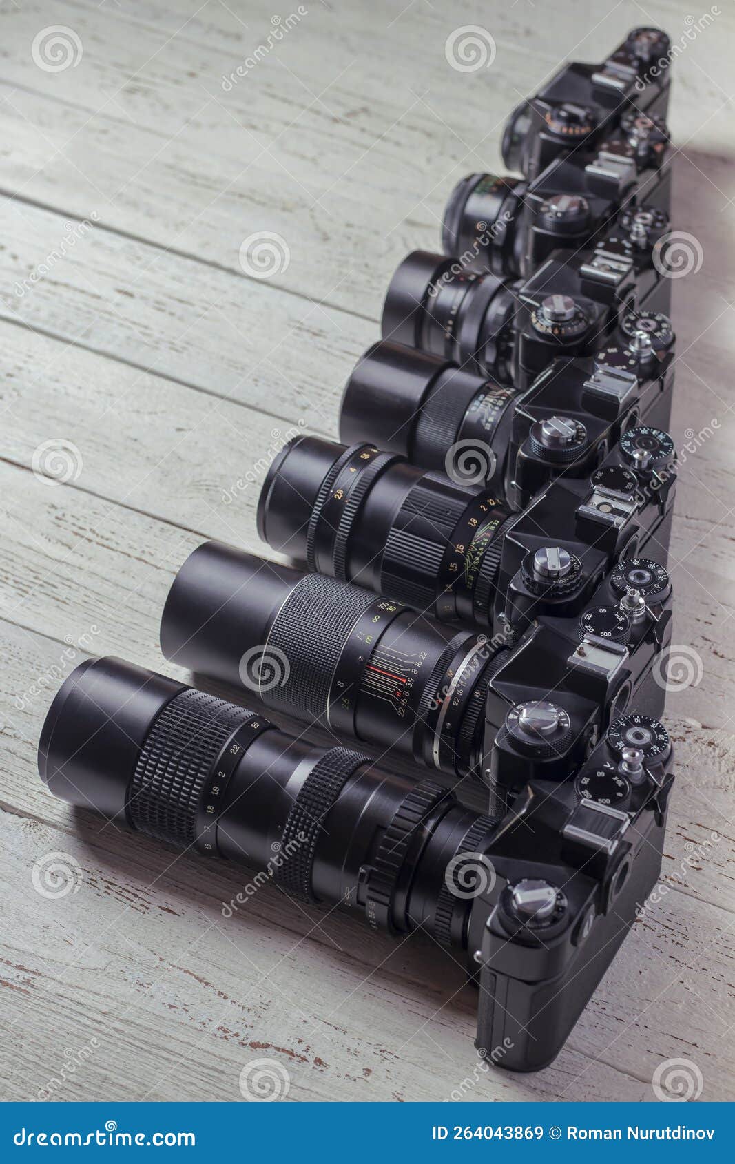 Old Retro Cameras with Different Lenses in Size Stock Image - Image of ...
