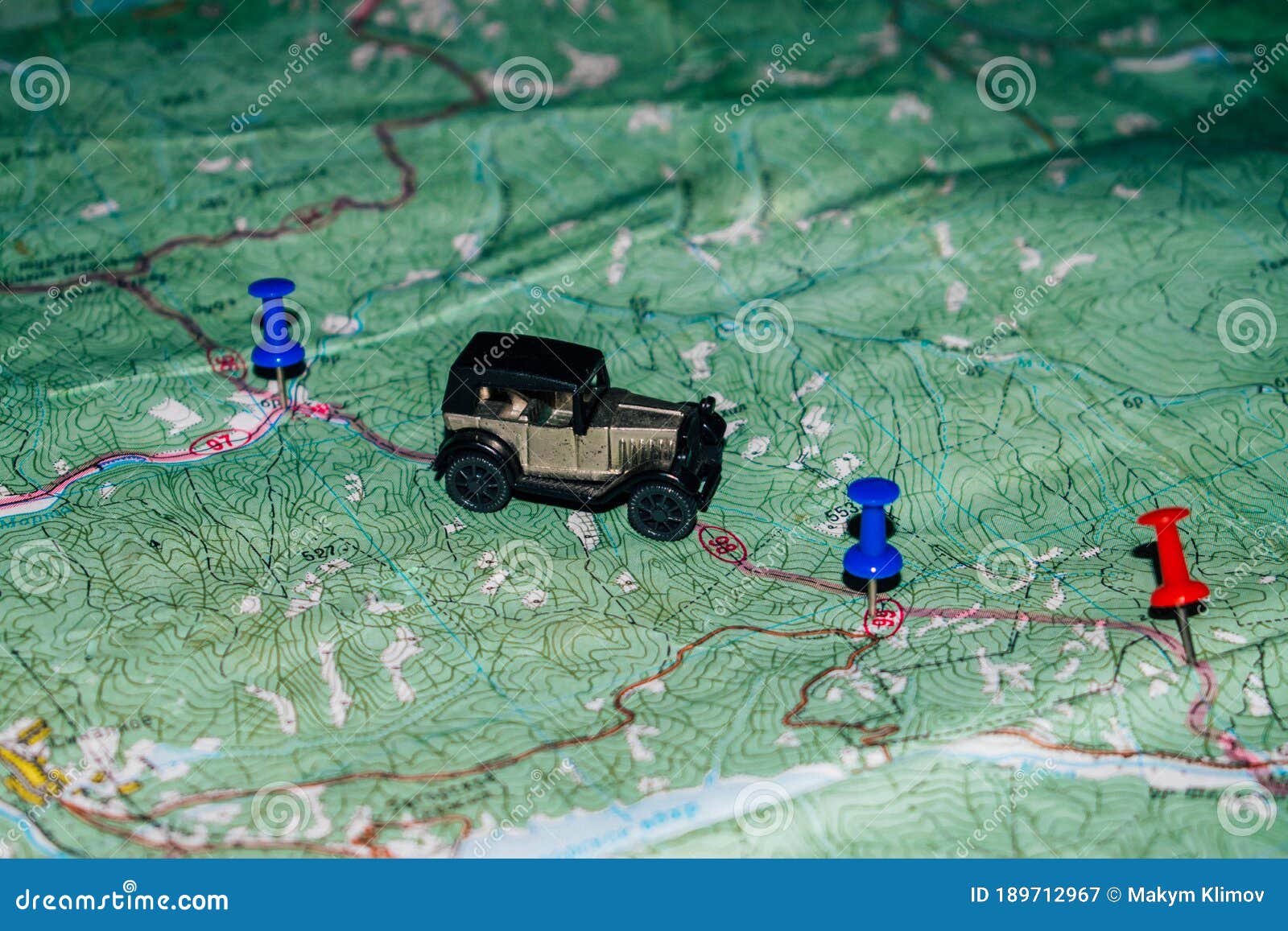 Old Retro Car Rides on the Route Marked on a Map Stock Image - Image of ...