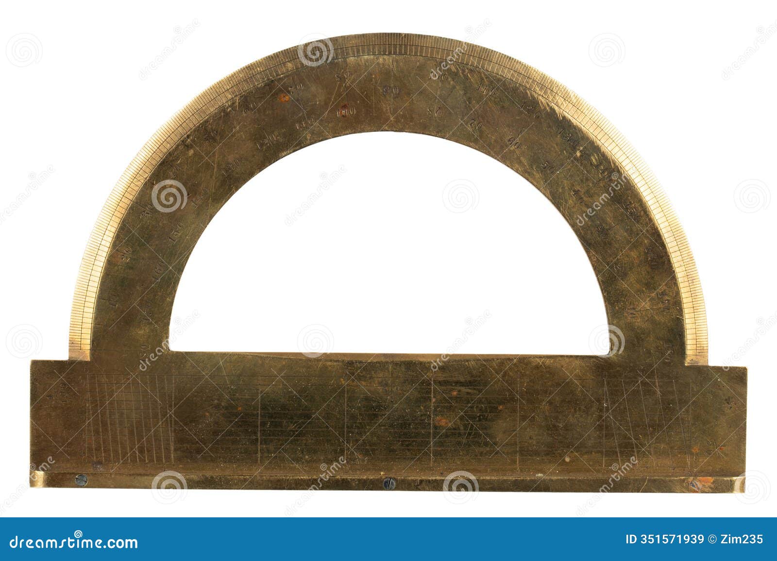 Old Retro Circle Brass Protractor Isolated on White Stock Image - Image ...