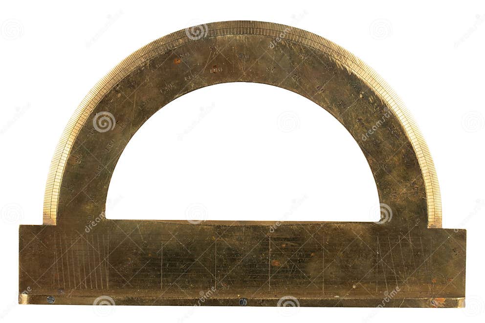Old Retro Circle Brass Protractor Isolated on White Stock Image - Image ...