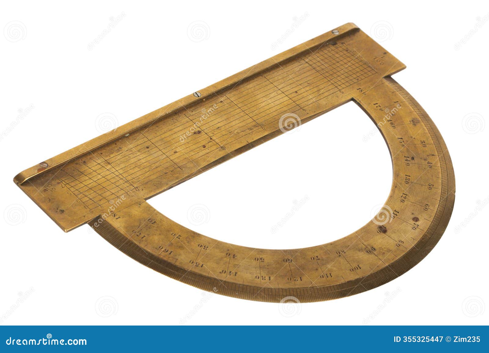 Old Retro Circle Brass Protractor Isolated on White Stock Image - Image ...