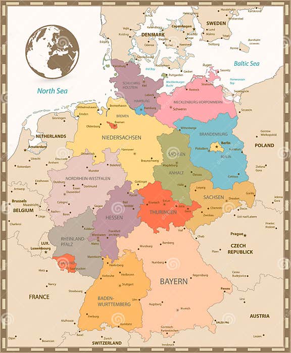 Old Retro Color Map of Germany Stock Vector - Illustration of capital ...