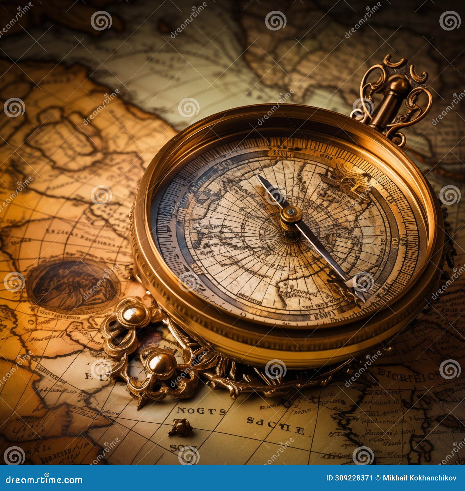 Old Retro Compass on Ancient World Map Stock Image - Image of geography ...