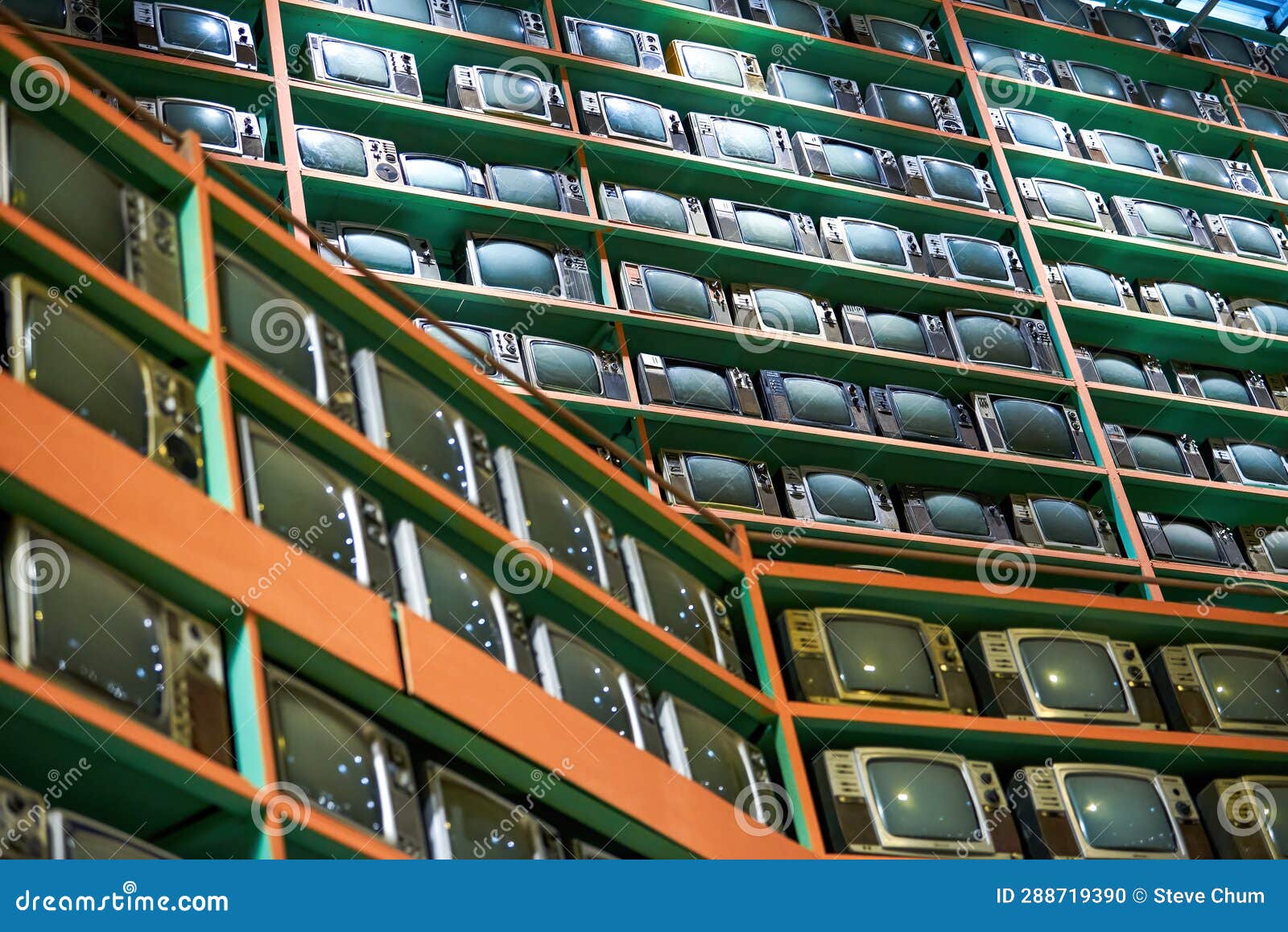 Old Retro CRT TVs All Over the Wall Stock Photo - Image of dirty, wood ...