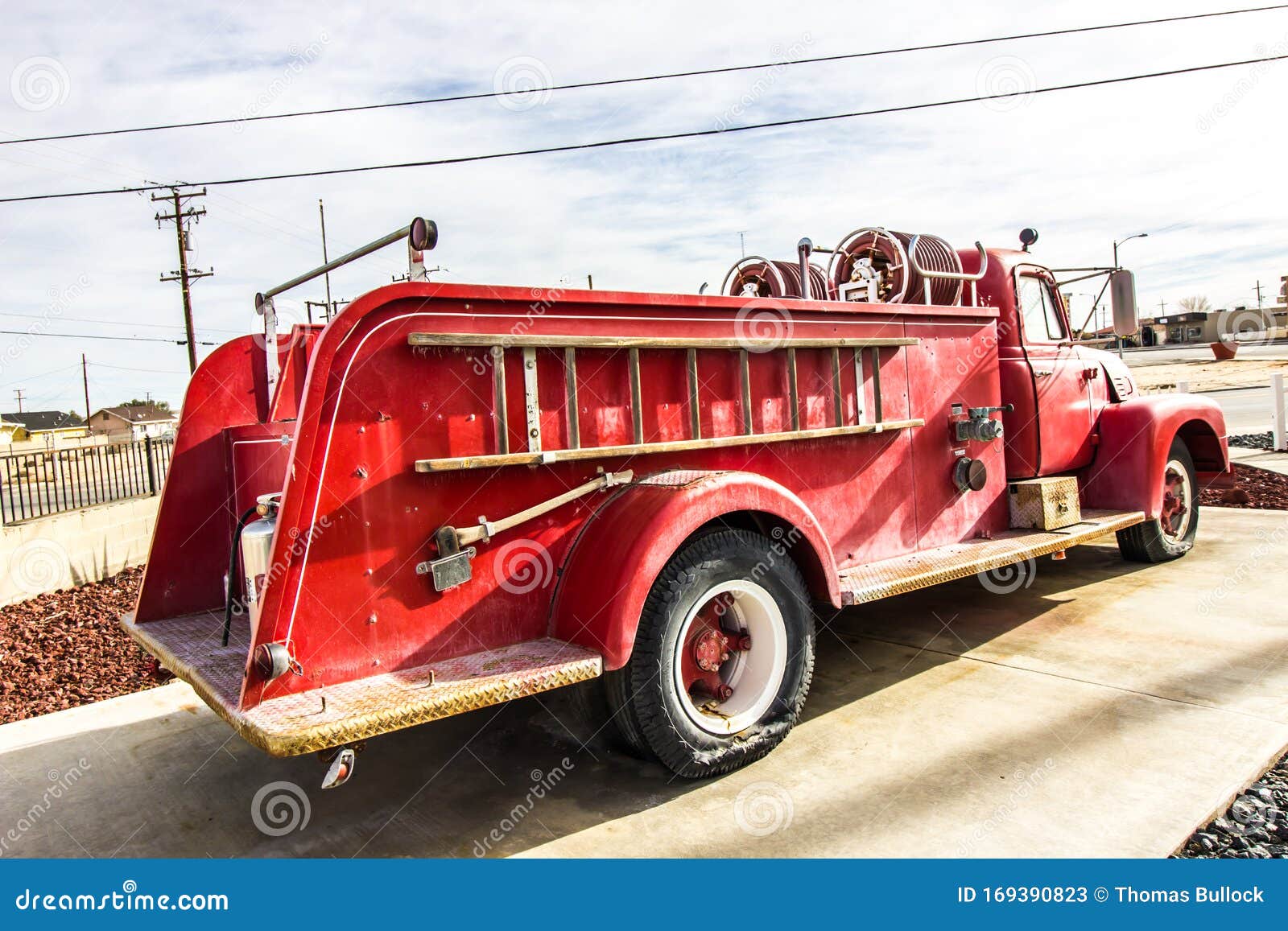 Old Retro Fire Engine on Display in Public Park Stock Image - Image of ...