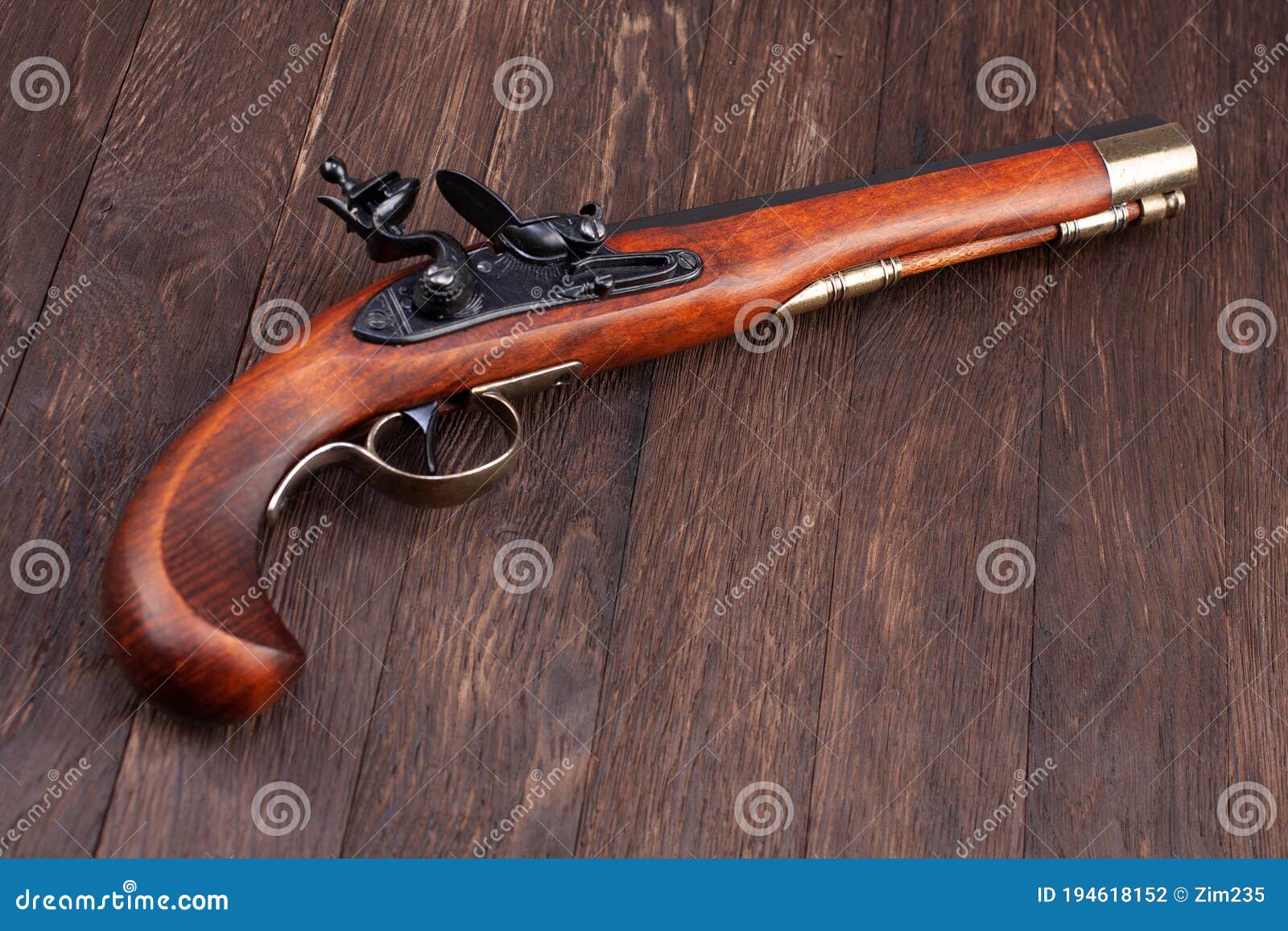 Old retro flintlock pistol stock photo. Image of brown - 194618152